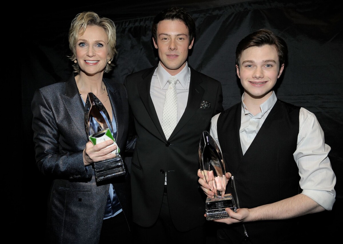 Foto: Cory Monteith, Chris Colfer e Jane Lynch quando ganharam o prêmio ...