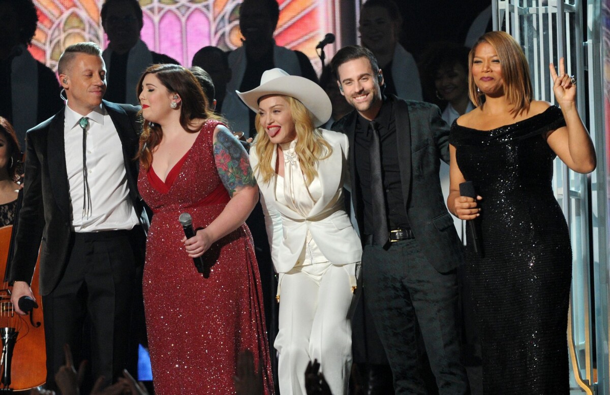 Foto: Macklemore, Mary Lambert, Madonna, Ryan Lewis e Queen Latifah se ...