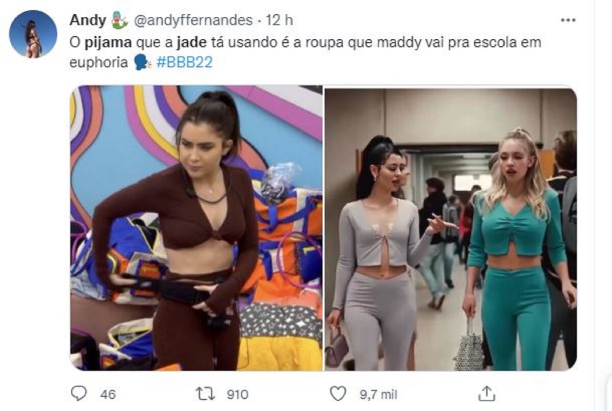 Foto: Pijama cropped de Jade Picon no 'BBB 22' rendeu memes e ...