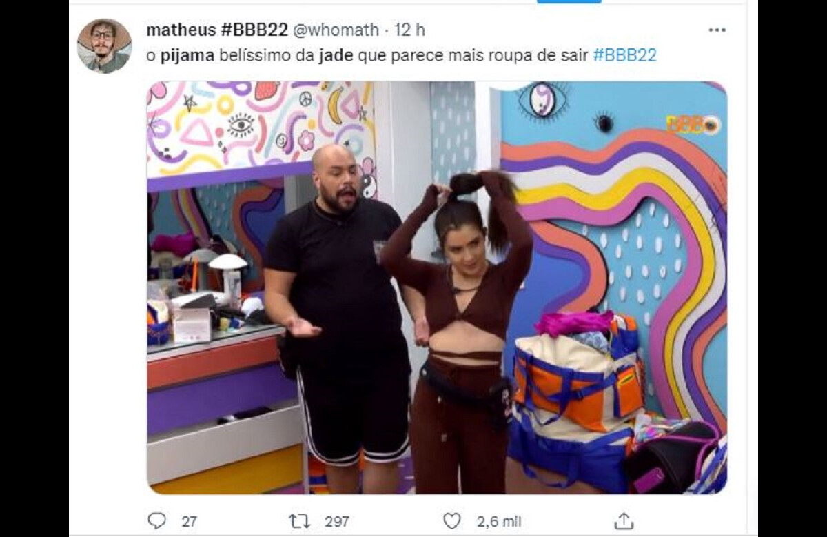 Foto: Pijama cropped de Jade Picon no 'BBB 22' foi elogiado nas redes ...
