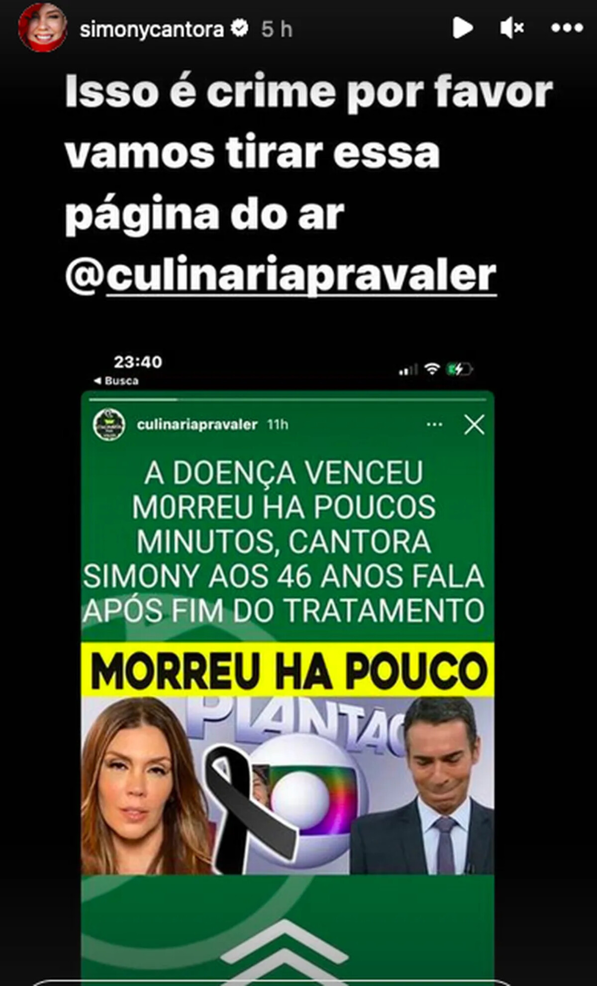 Foto: Página no Instagram anunciou morte da cantora Simony - Purepeople