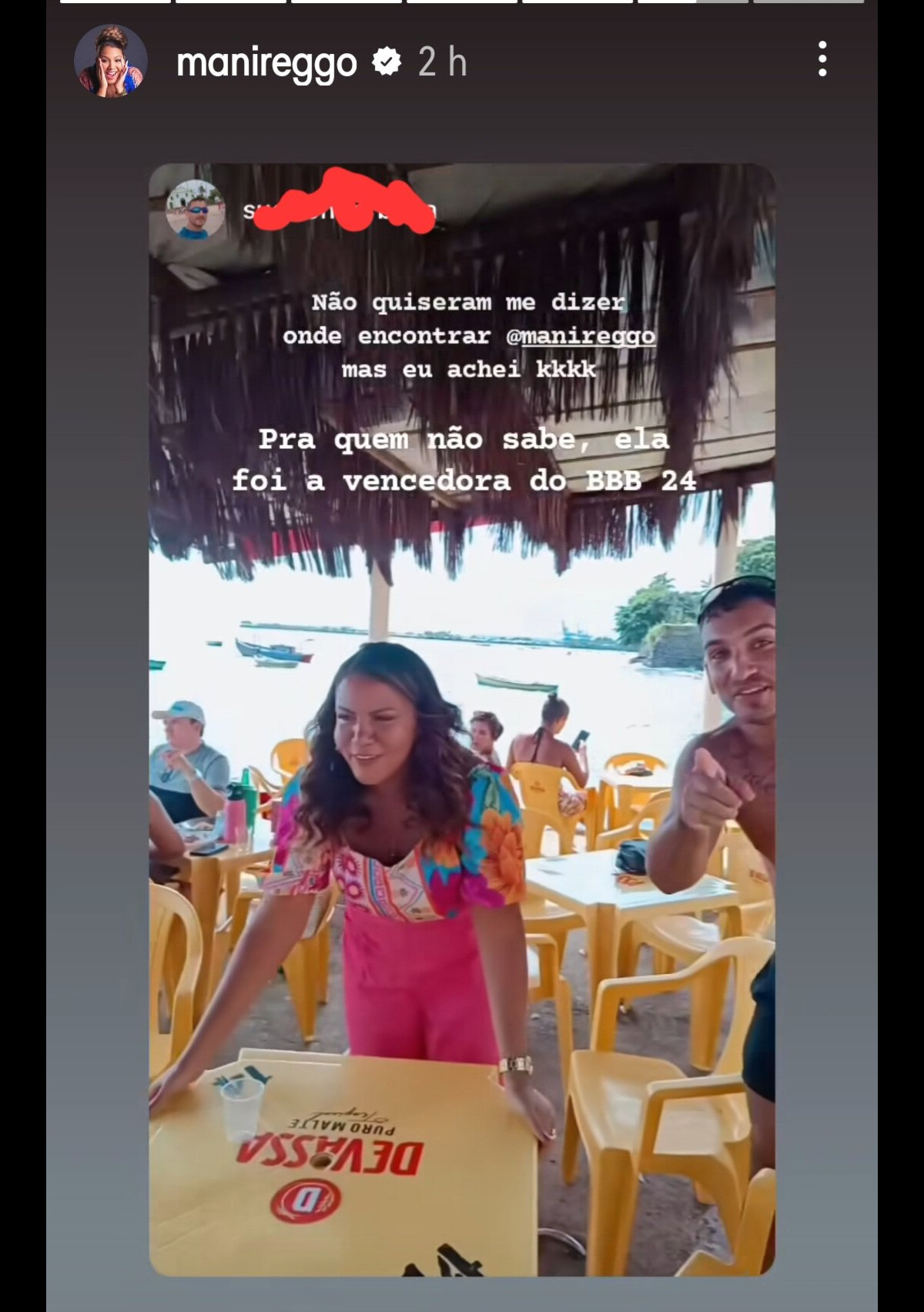 Foto: Mani Reggo compartilhou um storie publicado por um fã que a ...