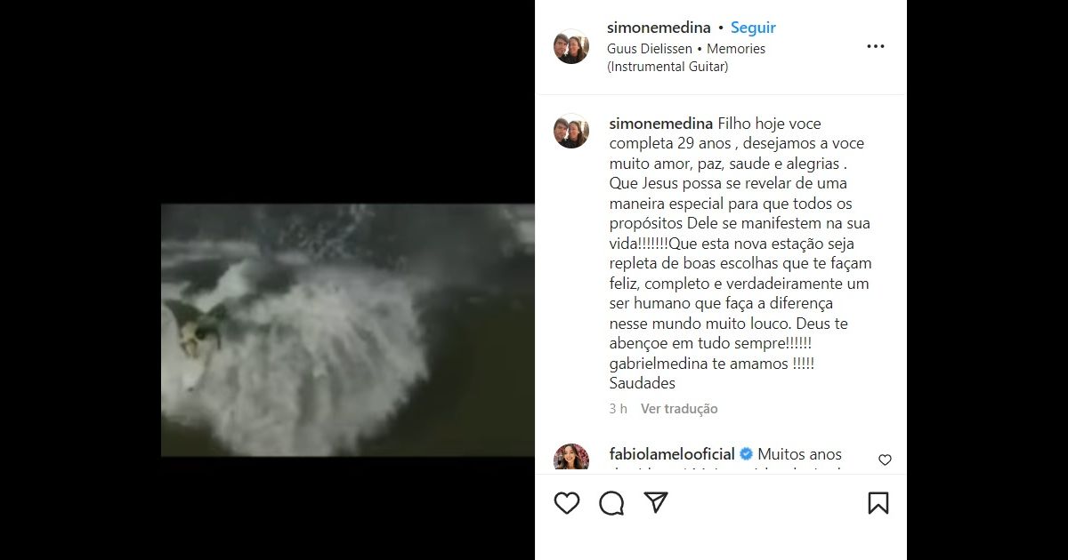 Simone Medina fez uma homenagem a G|abriel nas redes sociais - Purepeople
