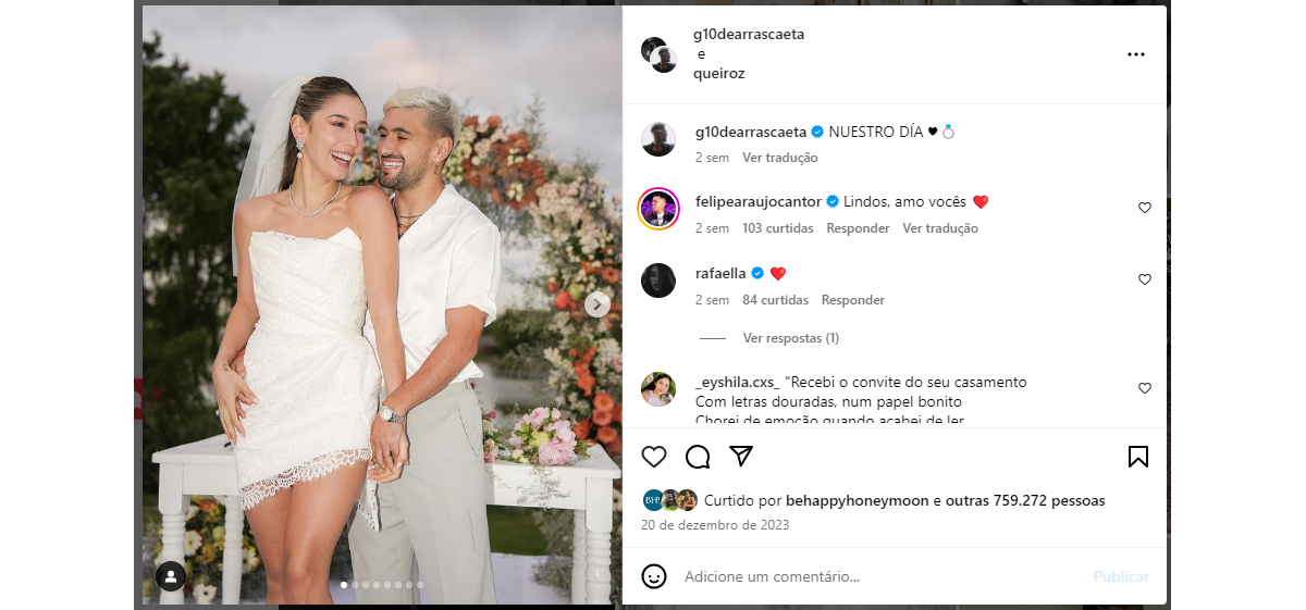 Foto: Camila Bastiani usou um vestido de noiva curto de cetim no valor ...