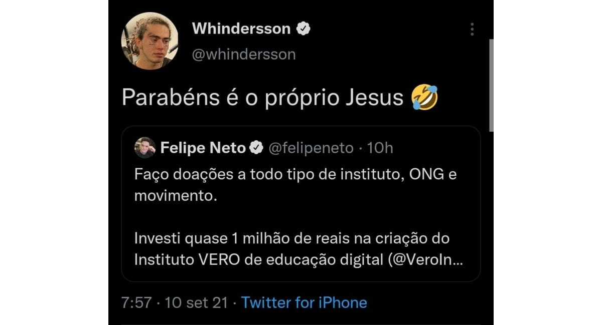 Foto: Whindersson Nunes debochou de Felipe Neto - Purepeople