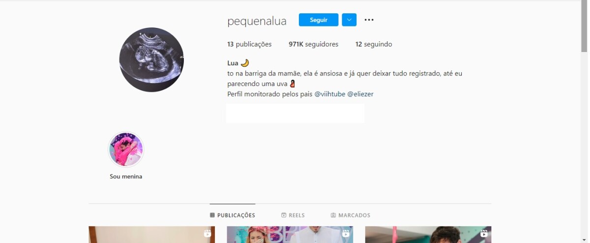 Foto: Lua já tem mais de 900 mil seguidores no Instagram - Purepeople
