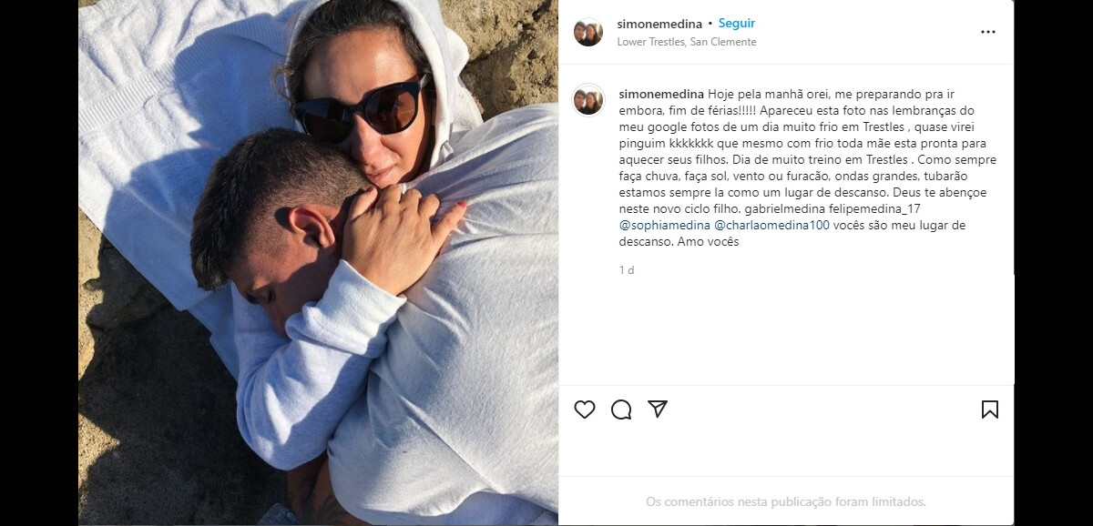 Foto: Simone Medina posta declaração ao filho, Gabriel Medina - Purepeople