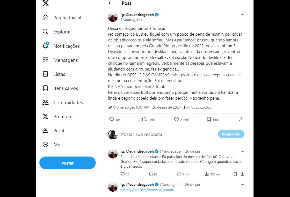 Foto: Yasmin Brunet, do 'BBB 24', recebeu críticas pesadas e ácidas de ...