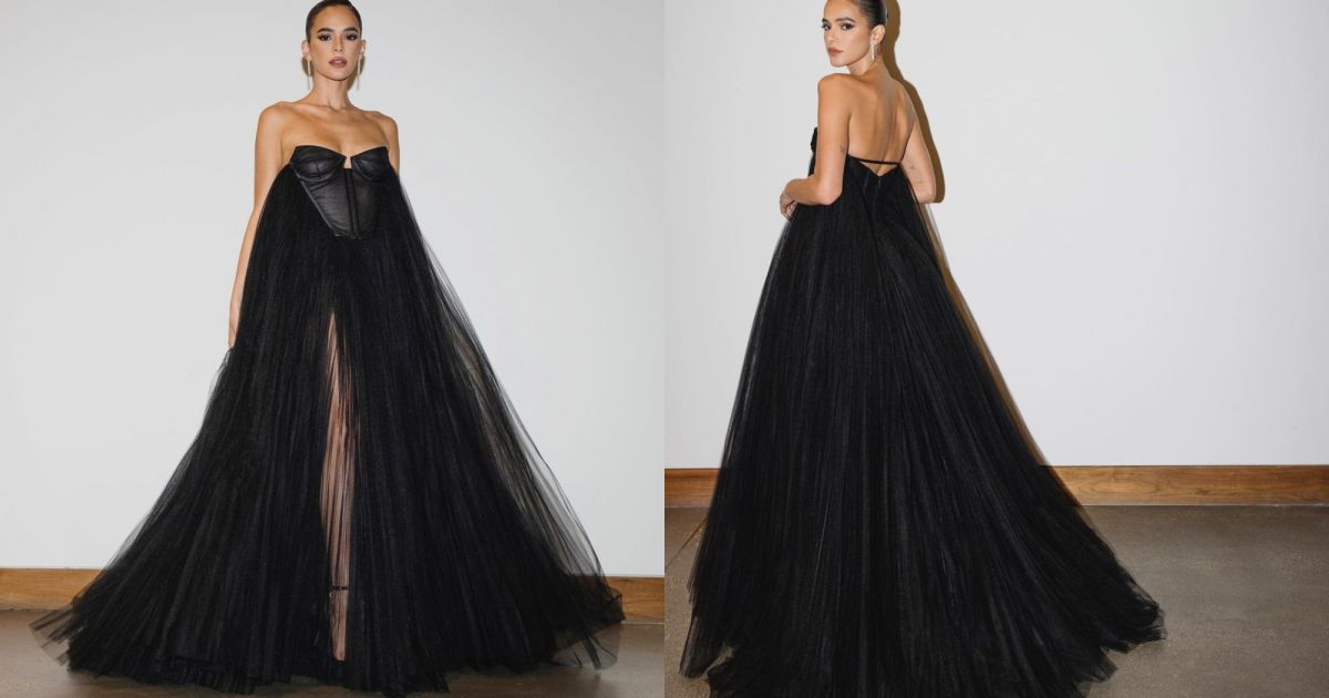 Bruna Marquezine usa vestido preto de festa com volume extravagante ...