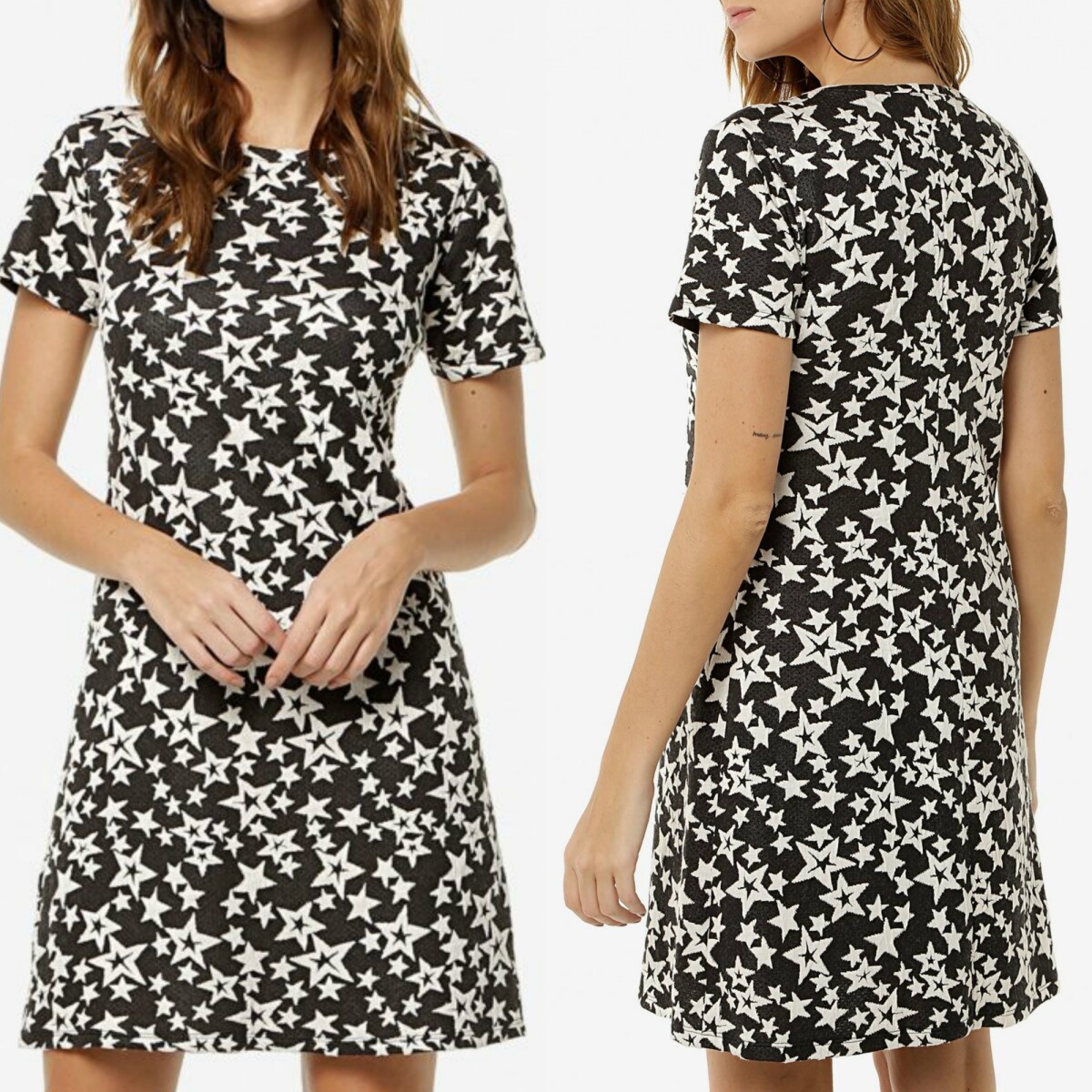 Foto: Estrelas em preto e branco enfeitam o vestido em gola redonda e ...