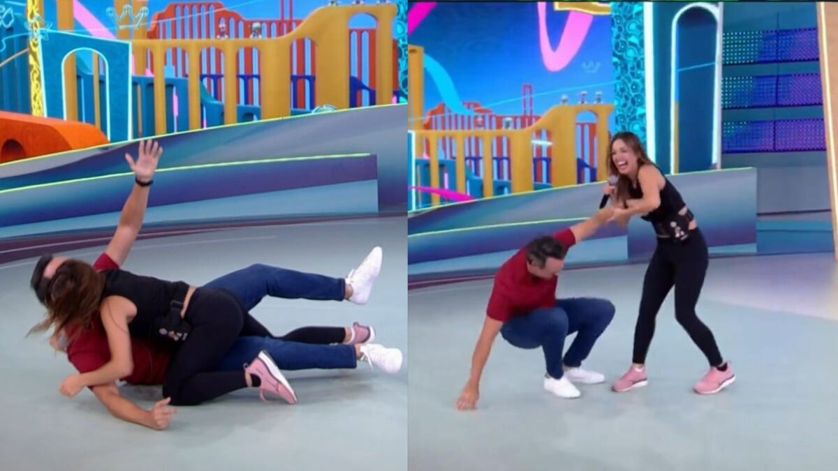 Foto: Beatriz derruba Tadeu Schmidt no chão do 'BBB 24', após ser ...
