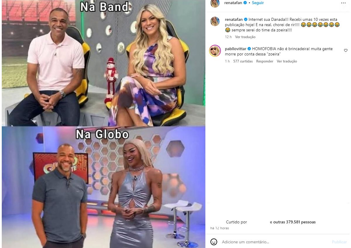 Foto: Renata Fan compartilhou meme que 'brinca' com ida de Denilson ...