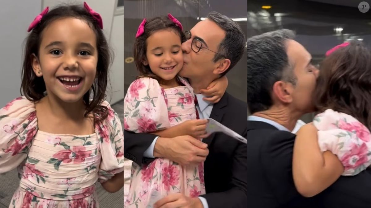 Foto: César Tralli enche filha de beijos com visita surpresa de Manu na ...
